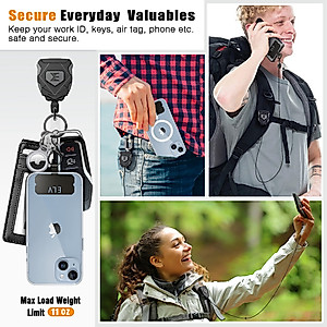 ELV Heavy Duty Retractable Keychain with Interval Locking, Belt Clip and Carabiner, Retractable Badge Reel, Retractable ID Badge Holder with 31” Dyneema Cord, Key Ring, Badge Clip and Phone Tethers