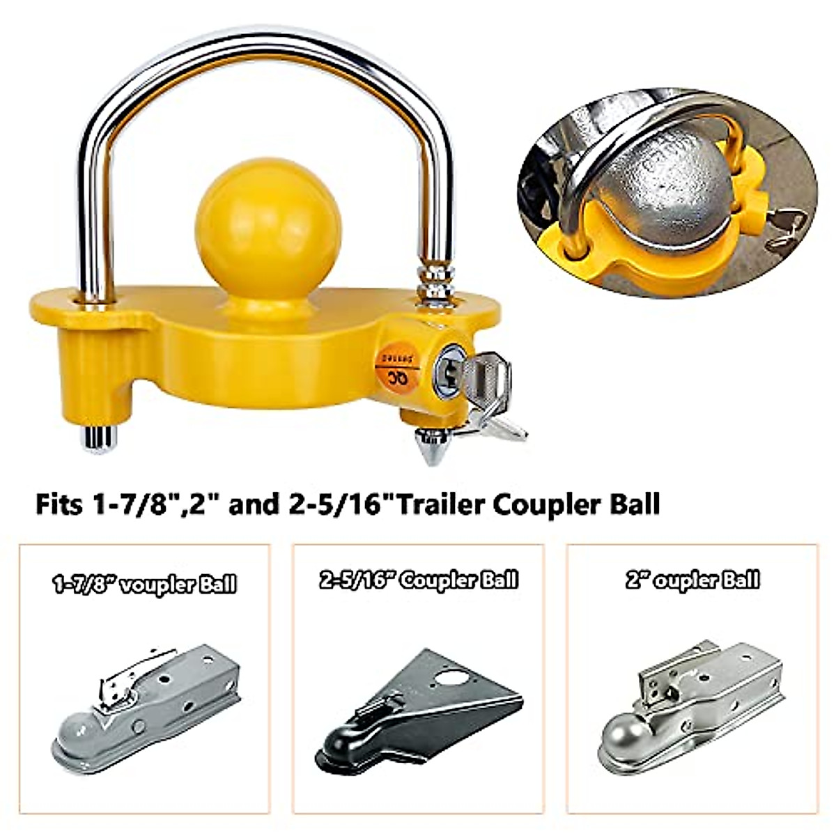 Cenipar Trailer Hitch Lock Set 5/8 Inch, 1/2 Inch Hitch Dog Bone Pin Lock Trailer Coupler Lock and Universal Coupler Lock Fits Class III IV Hitches Towing Locks