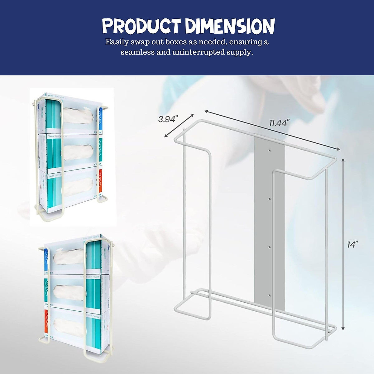 PERFORMORE Large Disposable Glove and Facial Tissue Wire Rack- Box Holder, Holds Up To 3 Boxes, Dispenser, Wall Mount Design With Mounting Accessories Included