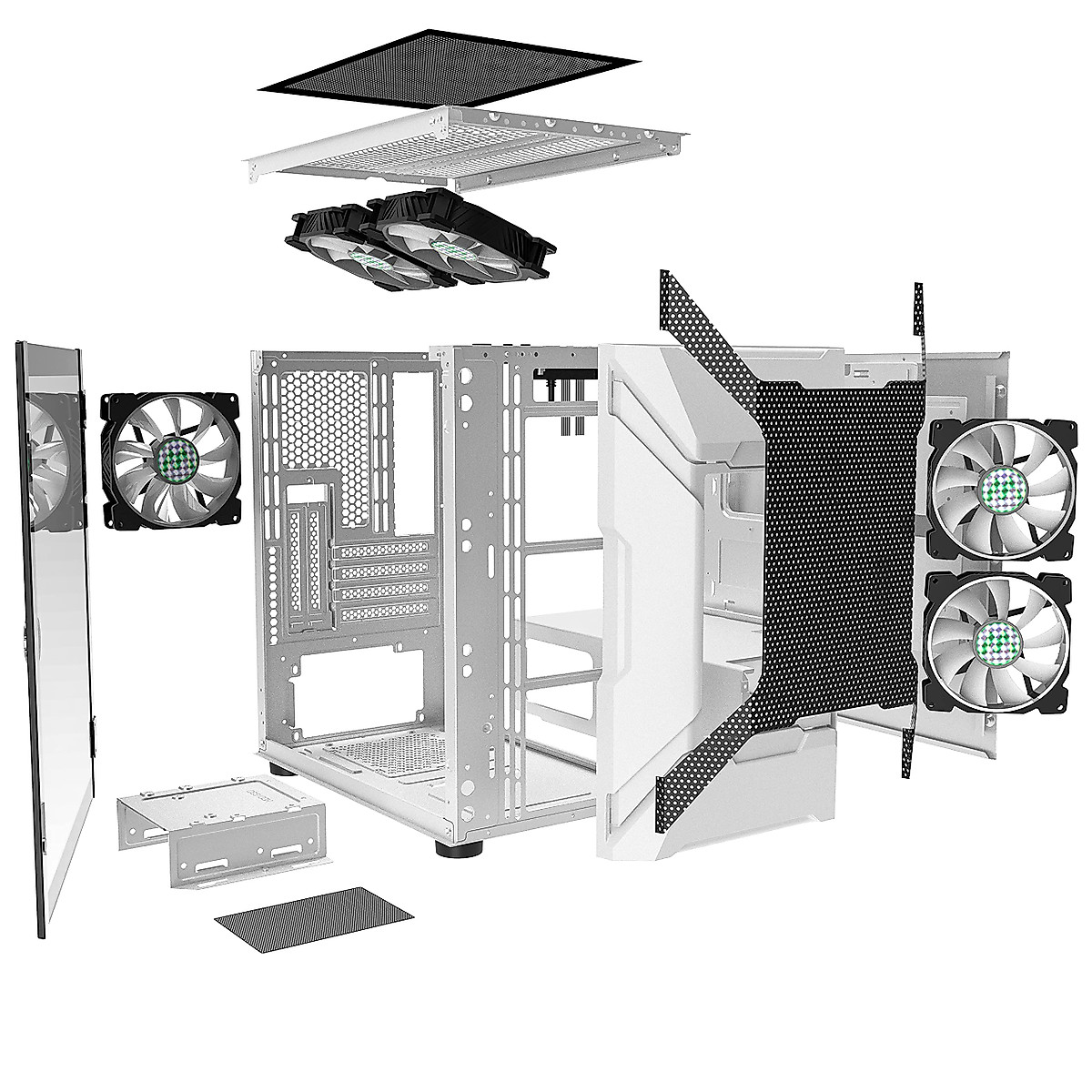 MUSETEX Mesh MATX (Micro-ATX) Mid Tower Case with 5 PCS × ARGB Fans Pre ...