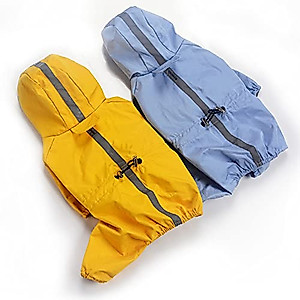ACSUZ Pet Dog Raincoats Reflective Small Large Dogs Cats Rain Coat Waterproof Jumpsuit Jacket Outdoor Hooded Puppy Clothes,Blue,S