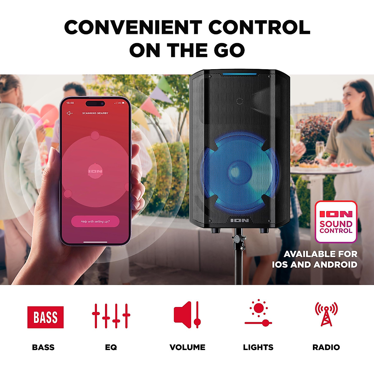 Ion Audio Trouper 300 - Battery Powered Portable Bluetooth Speaker with Rechargeable Battery, Multi-Channel Mixer and Lights (Renewed)