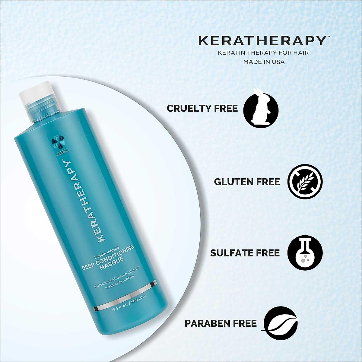 KERATHERAPY Keratin Infused Deep Conditioning Masque, 16.9 fl. oz., 500 ml - Moisturizing Hair Deep Conditioning Treatment with Kerabond, Jojoba Oil, Nettle Root Extract, Wheat Oil, & Persian Walnut
