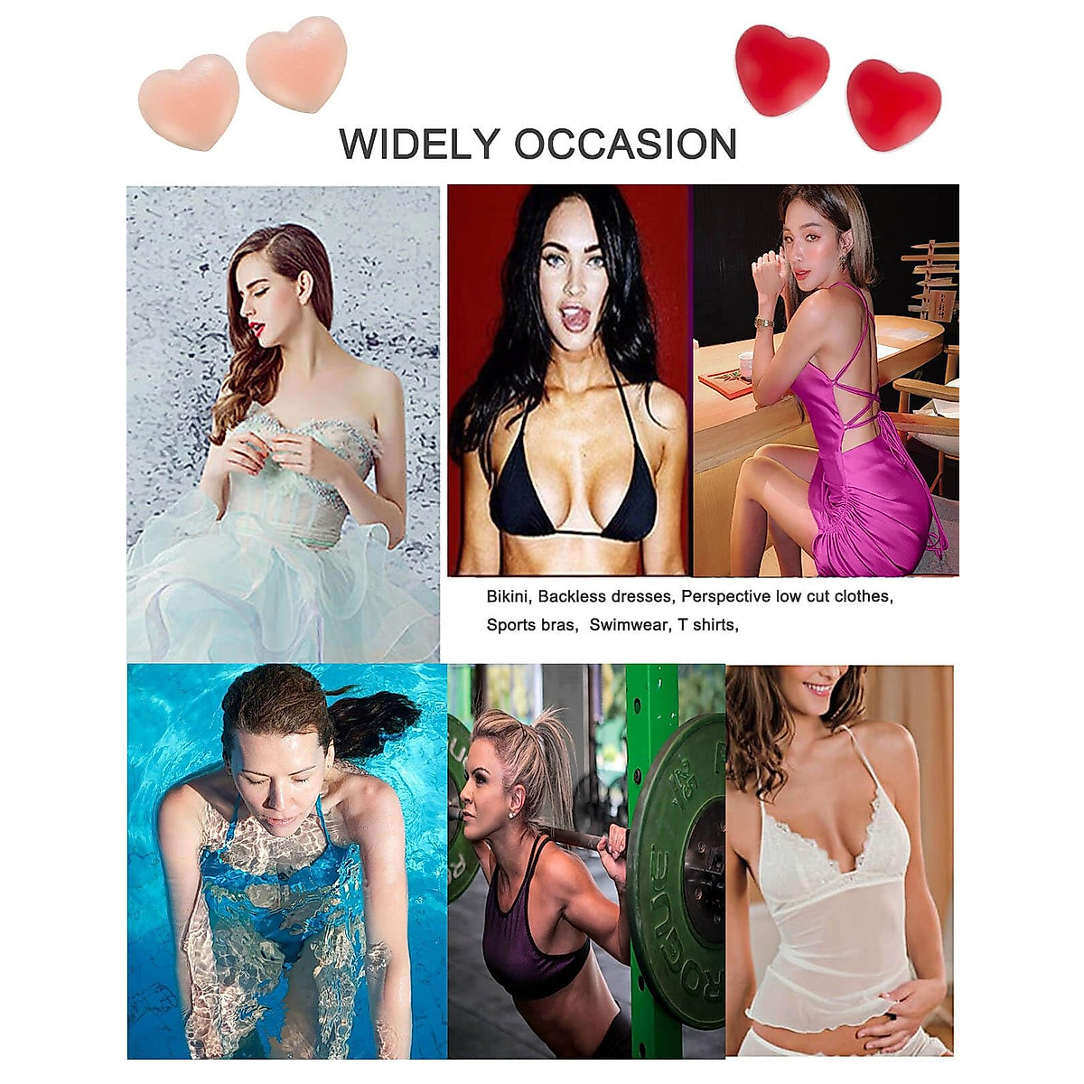 Kelivy Pasties Nipple Covers Rave, Red Heart Thin Nipple Pasties Adhesive Silicone Reusable Stickers Petals for Women 2 Pairs