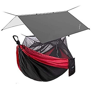 Sunyear Camping Hammock with Net & Sunyear Hammock Rain Fly Tent Tarp Provides Effective Protection Against Rain