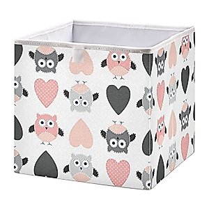 Kigai Collapsible Storage Baskets Owls & Hearts Cube Storage Bins Baskets for Organizing Fabric Collapsible Storage Organizer for Bedroom Home Decor