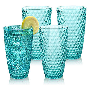 BELLAFORTE Shatterproof Tritan Plastic Tall Tumbler, Set of 4, 19oz - Laguna Beach Drinking Glasses - Unbreakable Tritan Drinking Glasses for Parties - BPA Free - Blue