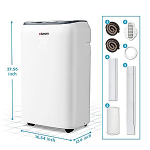 Euhomy 10,000 BTU Portable Air Conditioners with Built-in Dehumidifier, Fan, Quiet AC Unit Cools Rooms to 350 sq.ft, LED Display, Remote Control, Complete Window Mount Exhaust Kit, White.