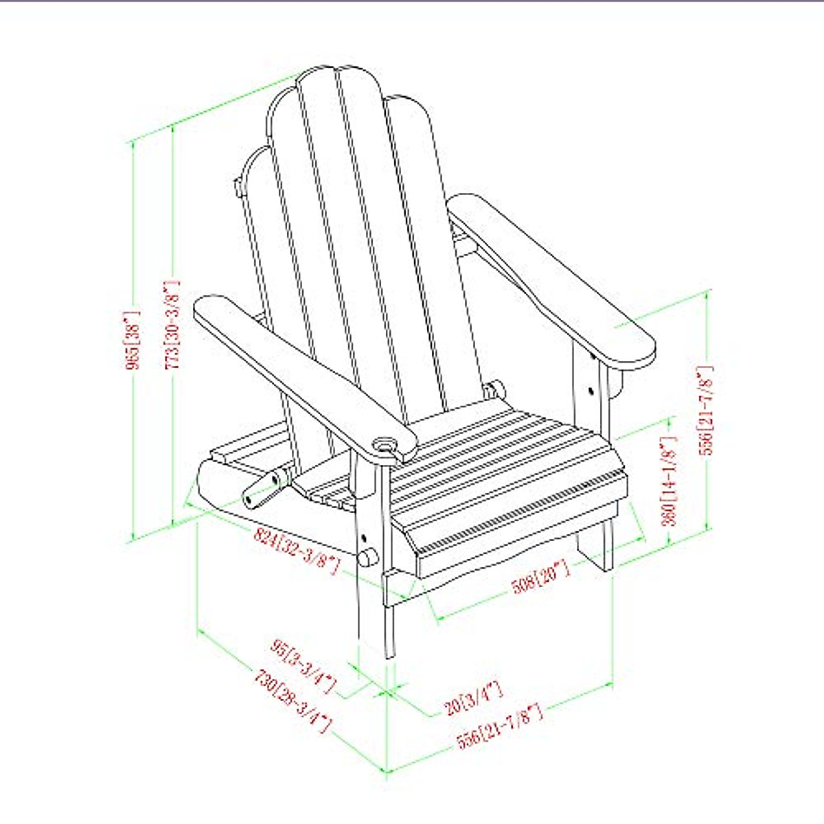 Walker Edison Sully Classic Solid Acacia Wood Outdoor Folding Adirondack Chair, 38 Inch, White Wash