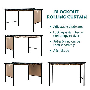 Aoodor 12 x 12 FT Outdoor Pergola with Retractable Canopy, Aluminum Frame, 2 Sides Patio Sun Shade Shelter for Backyard, Deck - Dark Brown