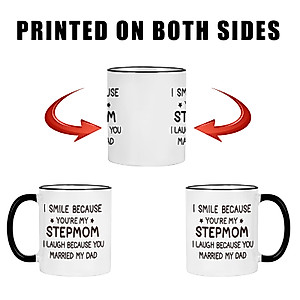 Maustic Stepmom Mothers Day Gifts, I Smile Because You are My Stepmom Funny Coffee Mug, Christmas Birthday Gifts for Stepmom from Bonus Daughter Bonus Son, Step Mom Coffee Mug 11 Oz White