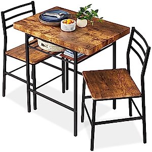 Best Choice Products 3-Piece Modern Dining Set, Space Saving Dinette for Kitchen, Dining Room, Small Space w/Steel Frame, Built-in Storage Rack - Brown