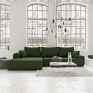 URENTO Compression L-Shape Modern Couches, Modular Sectional Sofa Couches for Living Room,Chenille Corduroy Couches 2 PC Free Combination Furniture Sets (Green)