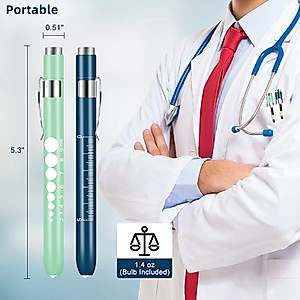 Pen Lights for Nurses Doctors, Opoway Medical EMT EMS Penlight with Pupil Gauge, Reusable LED Pen Light Flashlight for Physician Clinical Eye Exam Nursing Students Veterinary with Batteries Green&Blue