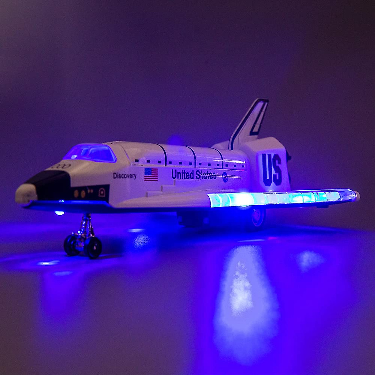 TGRCM-CZ 8'' Space Shuttle,US Discovery Airplane Toys, Alloy Pull Back Aircraft Model with Base LED Light and Sound, Display Plane for Boys Girls Adults Outdoor Games and Decoration, White
