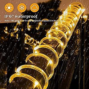 Fatpoom Solar Lights Rope Lights Solar Powered String Lights 40FT 120 LEDs 8 Modes Fairy Lights Outdoor Decoration Lighting for Garden Patio Party,Weddings,Christmas Décor White Warm 2Pack