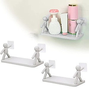 Poluom The Kitchen Toilet Receive Shelf, Cute Villain Floating Shelves, Kitchen Wall Mounted Shelf, Bathroom Bedroom Storage Rack, Punching-Free, No Glue Marks (Grey, 2PCS)