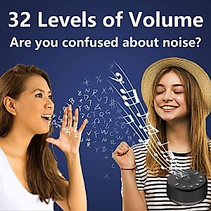 Easysleep Sound White Noise Machine with 25 Soothing Sounds and Memory Function 32 Levels of Volume and 5 Sleep Timer Powered by AC or USB for Sleeping Relaxation (Black-No Light)