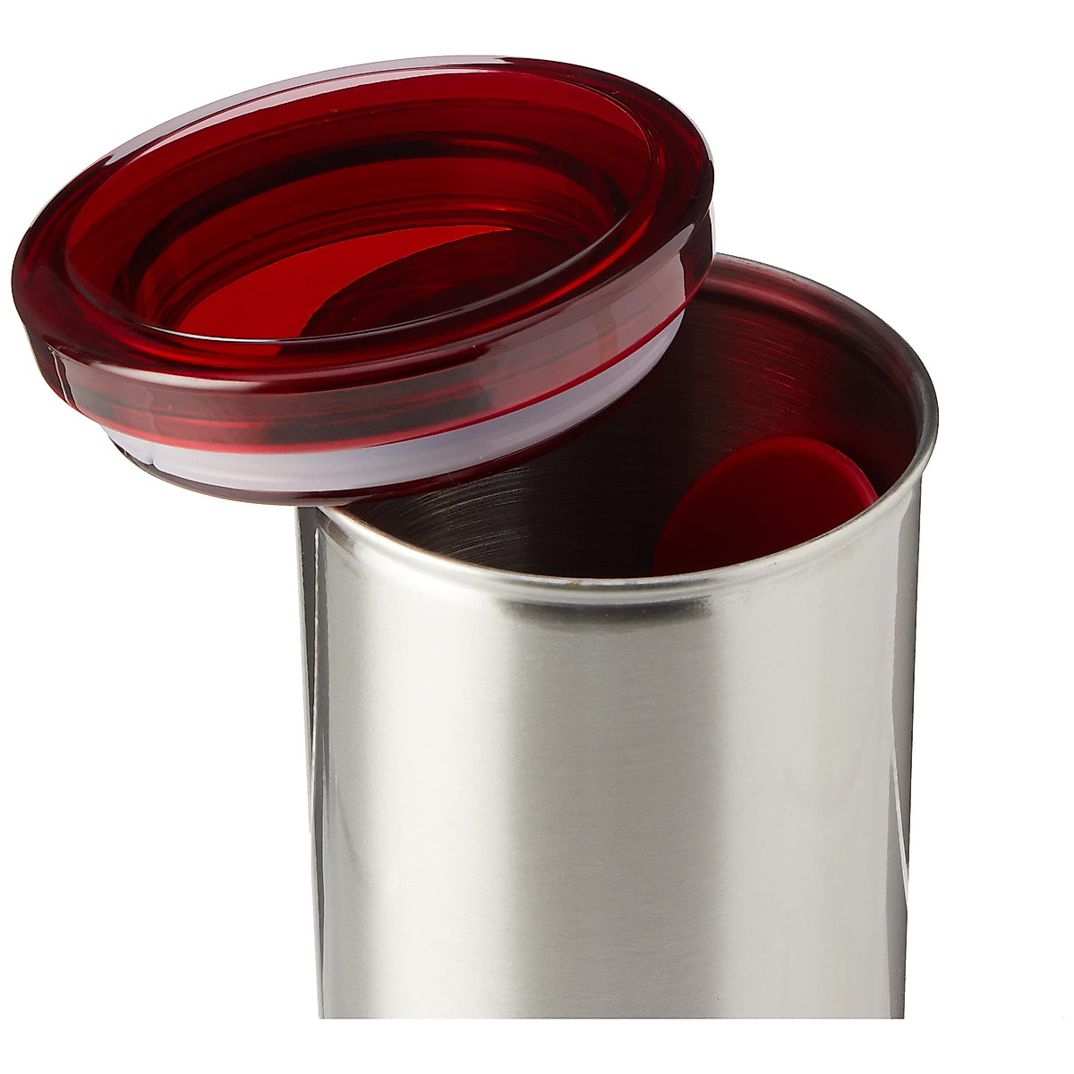 Brabantia Senseo Coffee Pod Storage Jar with Senseo Imprint with Matt Steel Fingerprint Proof Red Lid
