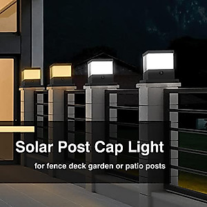 LINQELLY Solar Post Cap Light, 4x4 5x5 6x6 Solar Post Cap Outdoor, IP65 Waterproof Fence Deck Post Cap Lights Solar Powered 3 Modes Solar Post Light for Deck Garden Patio Fence 2 Pack