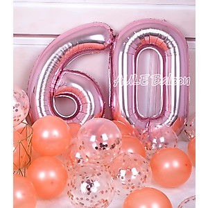 AULE 40 Inch Big Rose Gold Foil Mylar Number Balloons for Women 60th Birthday Party Decorations Giant Happy 60 Anniversary Party Decor