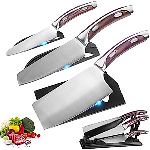 Full Tang Butcher Knife, Handmade Forged Kitchen Chef Knife, High Carbon Clad Steel Butcher Cleaver (3PCS Set)