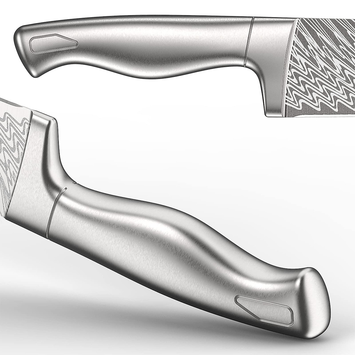 Knife Set, Damascus Kitchen Knife Set with Block, Built-in Knife Sharpener, German Stainless Steel Knife Block Set, Dishwasher Safe