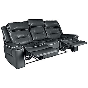 Homelegance Darwan 88" Leather Gel Double Reclining Sofa, Dark Gray