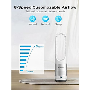 Senmeo Bladeless Fan for Bedroom, 22" Quiet Bladeless Tower Fan with Remote, 90° Oscillating, 8 Speeds, 9 Hour Timer, LED Display with Auto Off, Easy to Clean, Portable Standing Fan for Home, Office