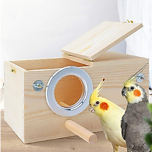 Pine Wood Parakeet Nest Box Bird House Budgie Breeding Mating Box for Lovebirds Cockatiel Parrotlets (L)