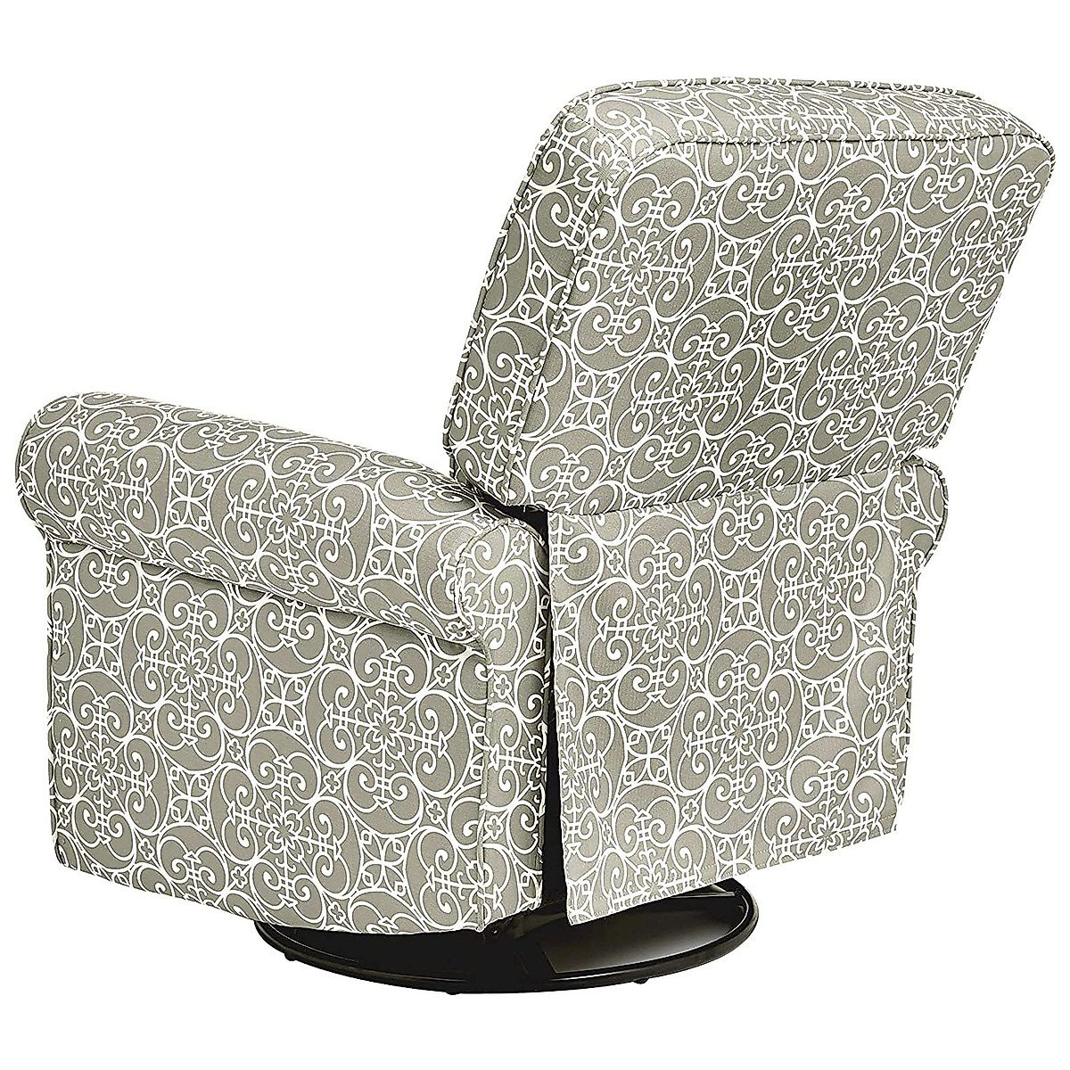 JC HOME Menet Swivel Glide Recliner with Fabric Upholstery in a Scrollwork Print, Doodles Ash