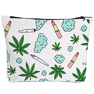 IHopes+ Funny Green Leaf Lipstick Makeup Bag for Women Best Friends Sister Teens Makeup Lover | Cute Leaf Lipstick Zipper Pouch Bag Cosmetic Travel Accessories Bag Toiletry Case