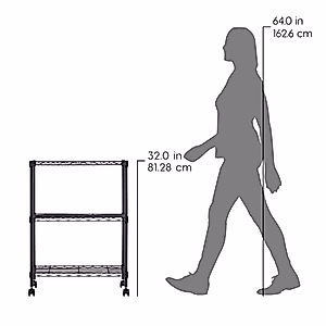 IRIS USA 3-Tier Adjustable Steel Storage Rack with Removable Locking Casters (Up to 600 lbs Loading Capacity), Easy Assembly Wire Organization Unit with Metal Shelves, Black (23.5"L x 14"W x 32"H)