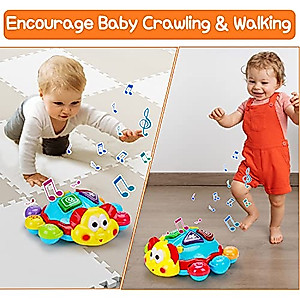 Baby Crawling Toy 6 to 12 Months Spanish English Bilingual Learning Toy for Infants 0-3-6 7 8 9 10 12-18 Months Educational Musical Light Up Toy 1 Year Old Boy Girl Gift Toddler Ladybug Tummy Time
