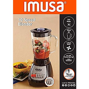 IMUSA USA GAU-80313B Black 10-Speed Blender with Glass Jar 4, 42 oz