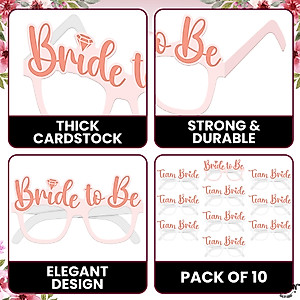 KatchOn, Rose Gold Bridal Shower Photo Props - Pack of 10 | Team Bride Glasses, Bridal Shower Photo Booth Props | Rose Gold Bachelorette Party Decorations | Bride Sunglasses, Bridal Shower Decorations