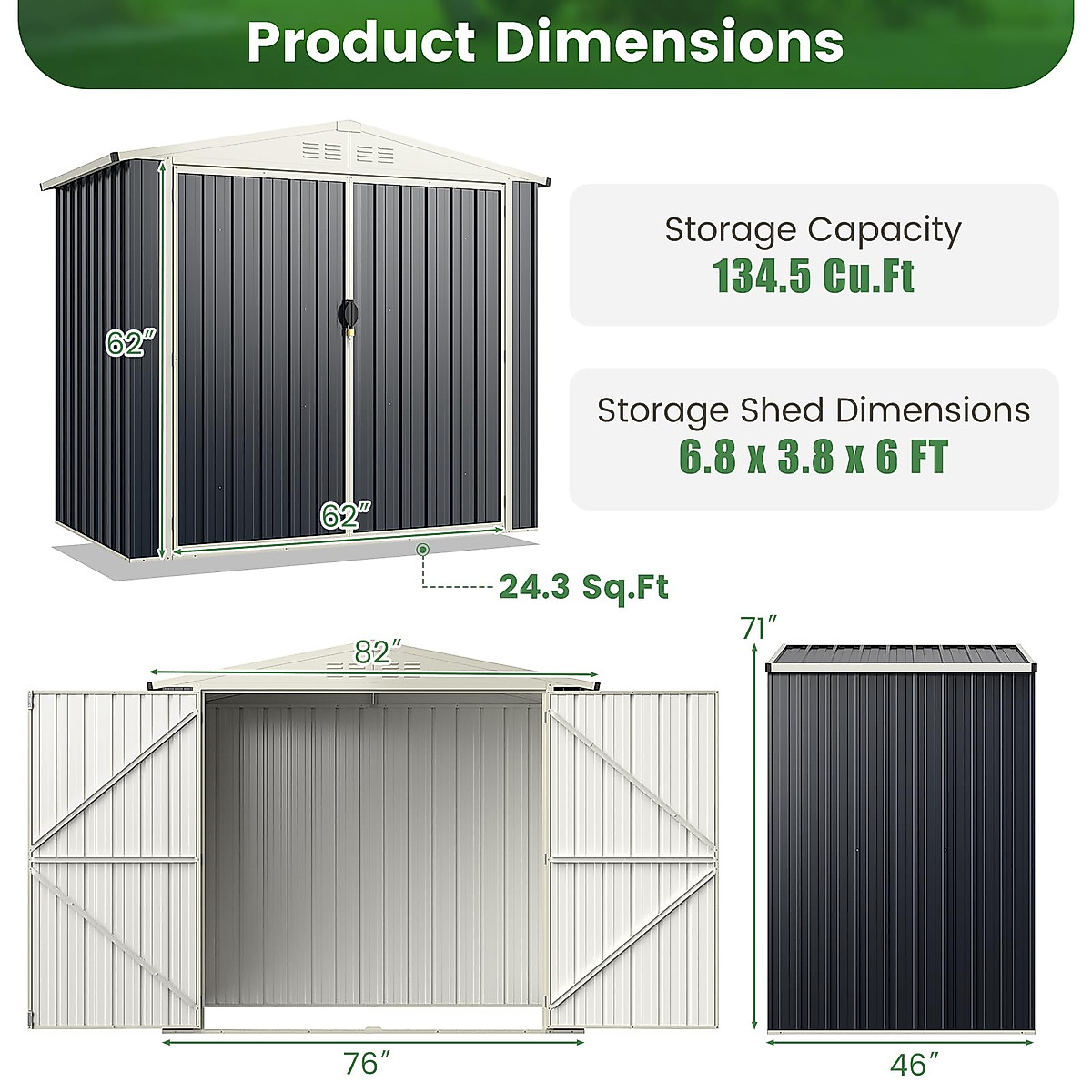 Goplus 6.8 x 3.8 FT Metal Outdoor Storage Shed, Snap-on Structures for Efficient Assembly, All-Weather Color Steel Utility Storage House w/Lockable Door, Bike Tool Sheds for Garden Yard Lawn Patio