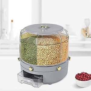 LUGBING One-Click Rice Output Food Containers, 360° Rotatable Grain Separate Storage Box 6 Grid Household Kitchen Storage Container for Rice, Beans, Grains Rotating Rice Dispenser
