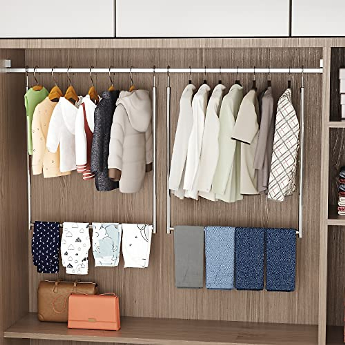 Simple Trending Adjustable Hanging Rod Clothing Garment Rack, Rolling Clothes Organizer for Hook, Chrome