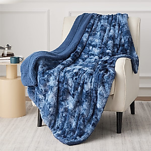 Bedsure Fuzzy Blanket Twin Size - Indigo, Soft and Comfy Sherpa, Plush and Furry Faux Fur, Reversible Twin Blankets for Couch, Sofa and Bed, 60x80 Inches
