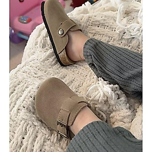 Kids Clogs for Girls Boys Cute Slip-on Slippers Classic Sued e Cor k Footbed Sandals Potato Shoes, Apricot / 4.5-5 Toddler