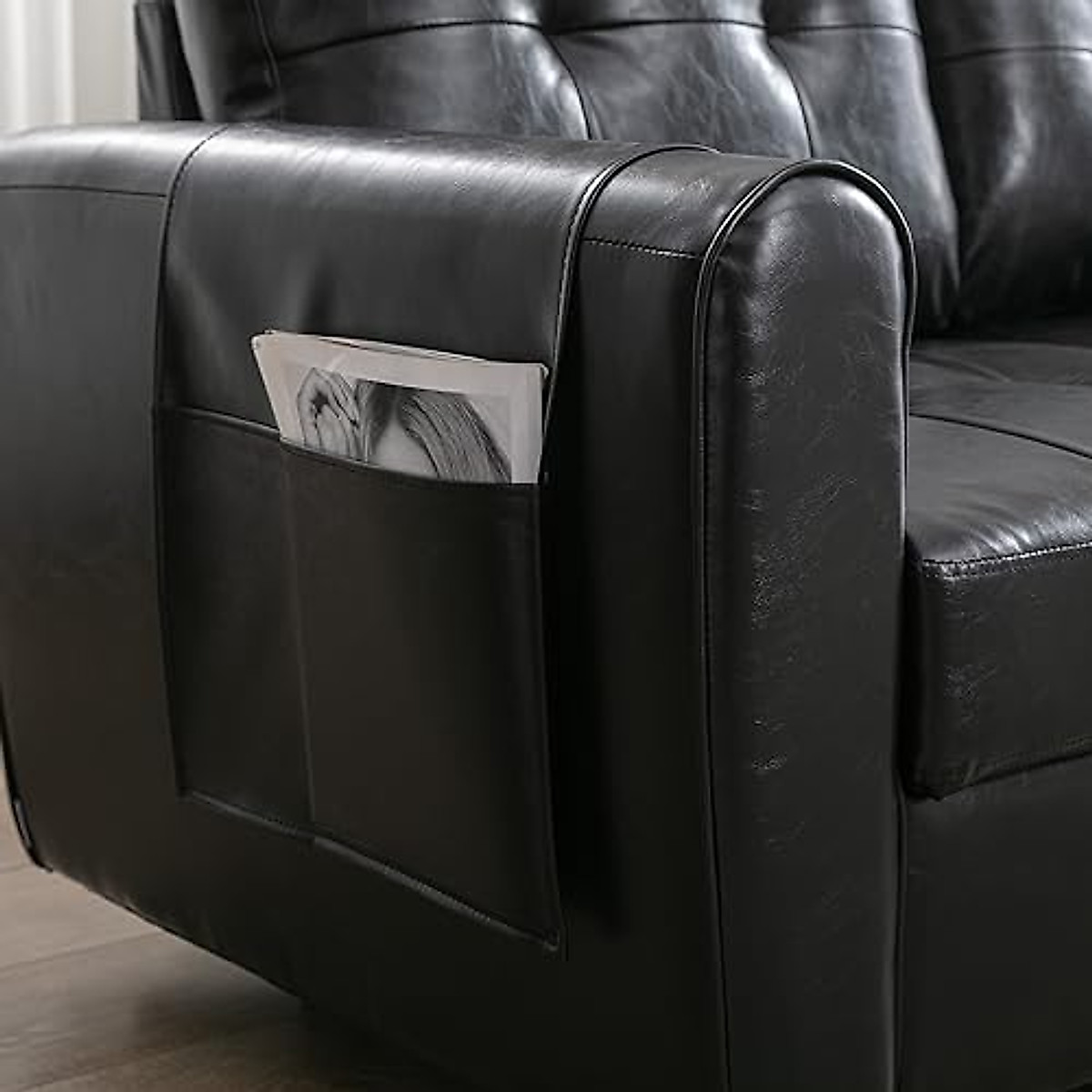 88.98" PU Leather Modular Sectional Sofa with Storage & Cup Holder, Convertible L Shaped Sofa Couch with Chaise, Modern Tufted Convertible Sleeper Sofa Set for Living Room,Black