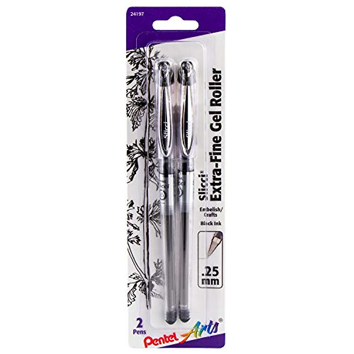 Pentel Arts Slicci Extra Fine Gel Pen, Black Ink 2-Pack (BG202BP2A)