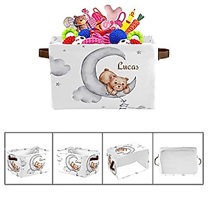 Teddy Bears Moon Clouds Personalized Storage Basket ,Custom Storage Boxs Bins Cubes Organizer with Handle for Bedroom Wardrobe Nursery Basket 1 Pack