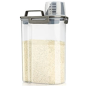 Viretec Rice Airtight Storage Container, 3 to 5Lbs Cereal Dry Food Flour Bin, Pet Dog Cat Food Dispenser with Measuring Cup, BPA Free Clear Plastic Kitchen and Pantry Organization Bin for Sugar, Pasta