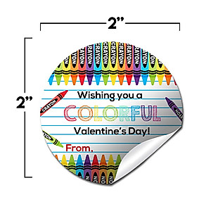 Colorful Crayon Valentine Party Favor Sticker Labels, 40 2" Party Circle Stickers by AmandaCreation, Great for Classroom Valentines, Envelope Seals, Gifts & Treats