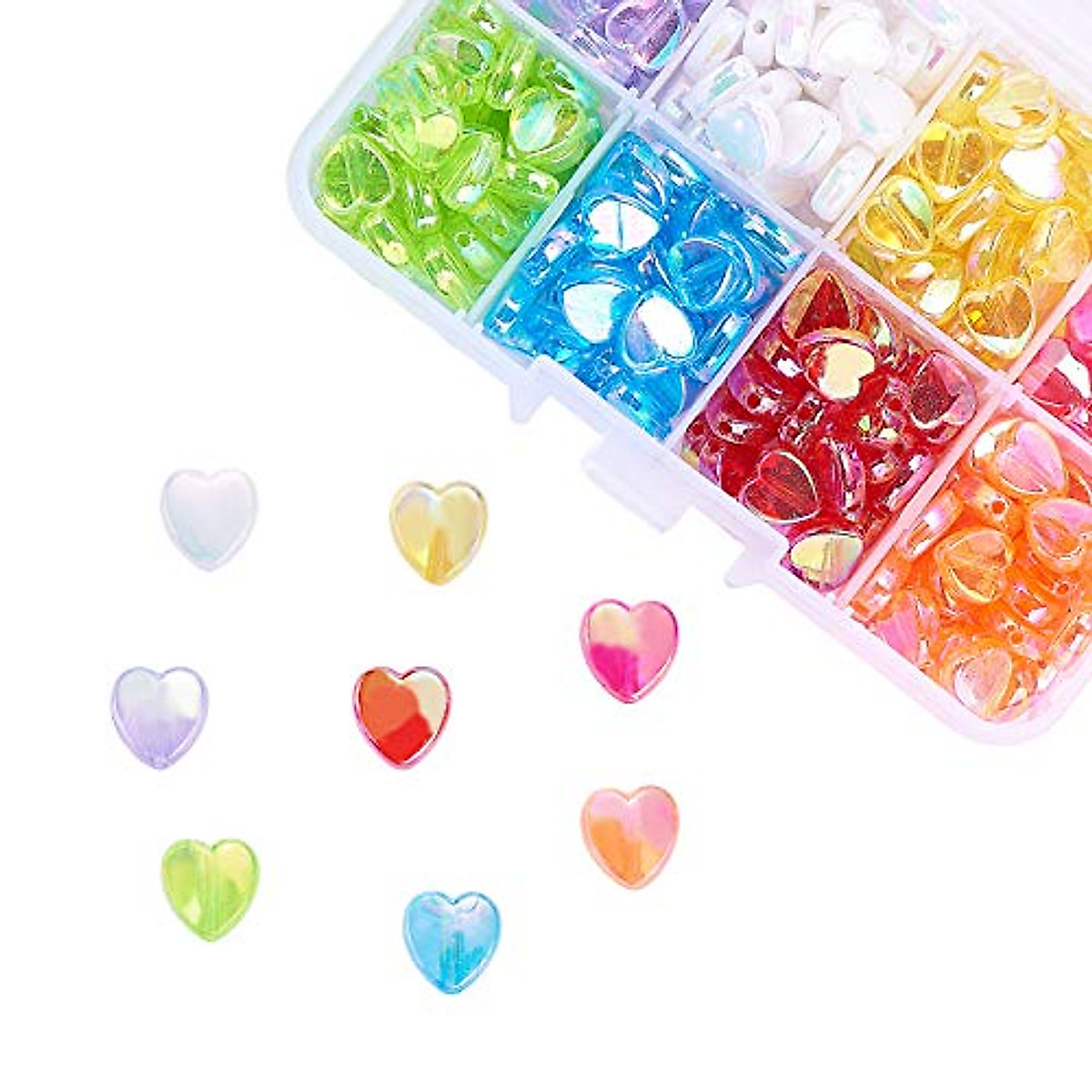 LiQunSweet 320 Pcs 8-Colors Clear Acrylic Beads Sweet Heart 8mm Dyed AB-Color Loose Beads in Bulk for Necklace Bracelet Earrings Jewelry Making