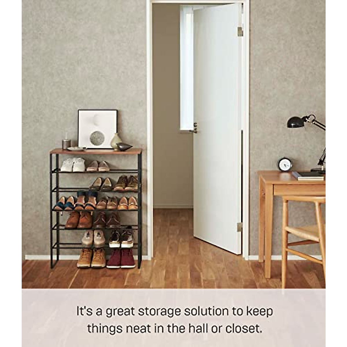 Yamazaki Home 6 Tier Wood Top Steel | Shoe Rack, One Size, Black