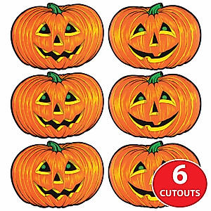 Beistle 6 Piece Paper Jack-O-Lantern Cut Outs Halloween Party Decorations, Fall Décor, Made in USA Since 1900, 10" x 14", Orange/Yellow/Green