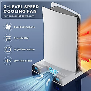 CODOGOY PS5 Stand with 2 Cooling Fan, Dual Fast PS5 Controller Charging Station with Games Storage, PS5 Cooling Station PS5 Accessories Vertical Stand for Sony Playstation 5 Disc & Digital Editions